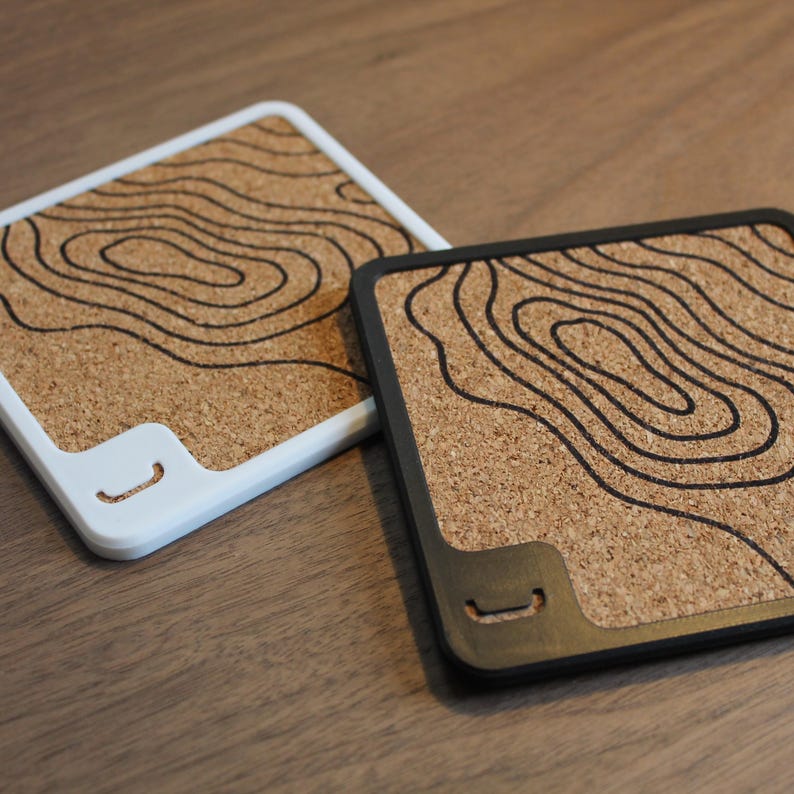 Flux Earth Series Topographic Cork and Matte PLA Drinks Coasters ...