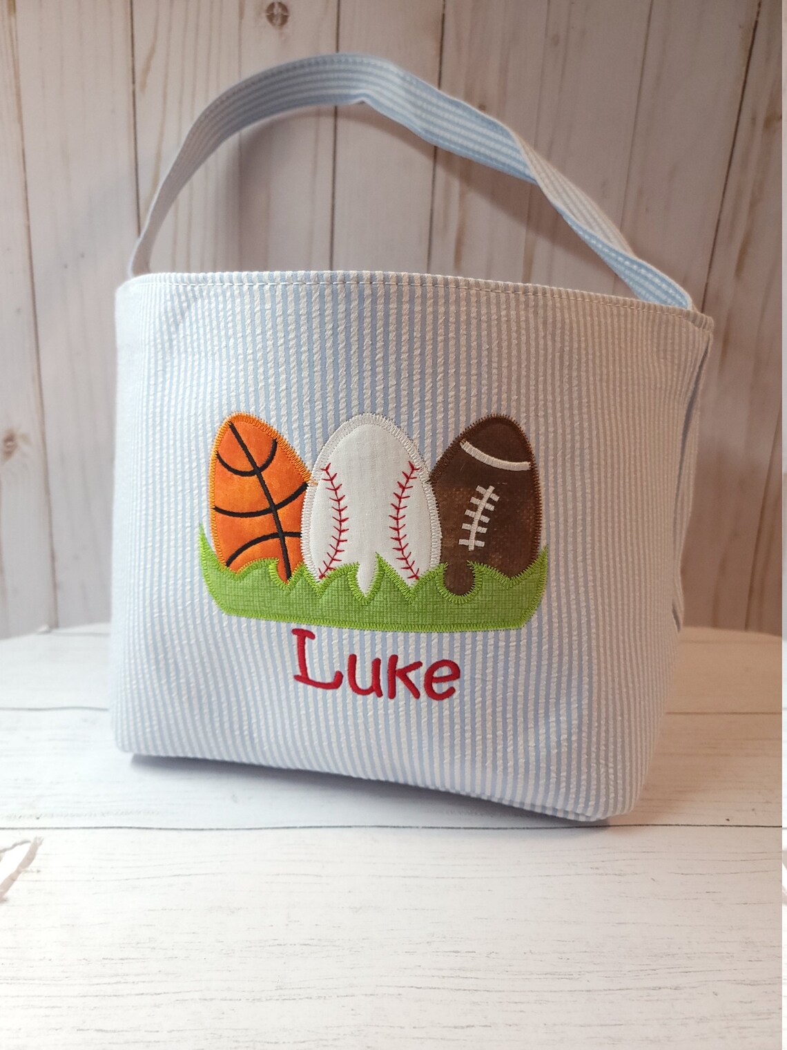 Personalized Seersucker Easter Bucket: Sports Basket With Name - Etsy