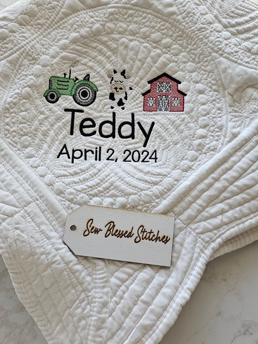 Monogrammed Baby Quilt, Farm Tractor Theme, Personalized Cotton Blanket ...