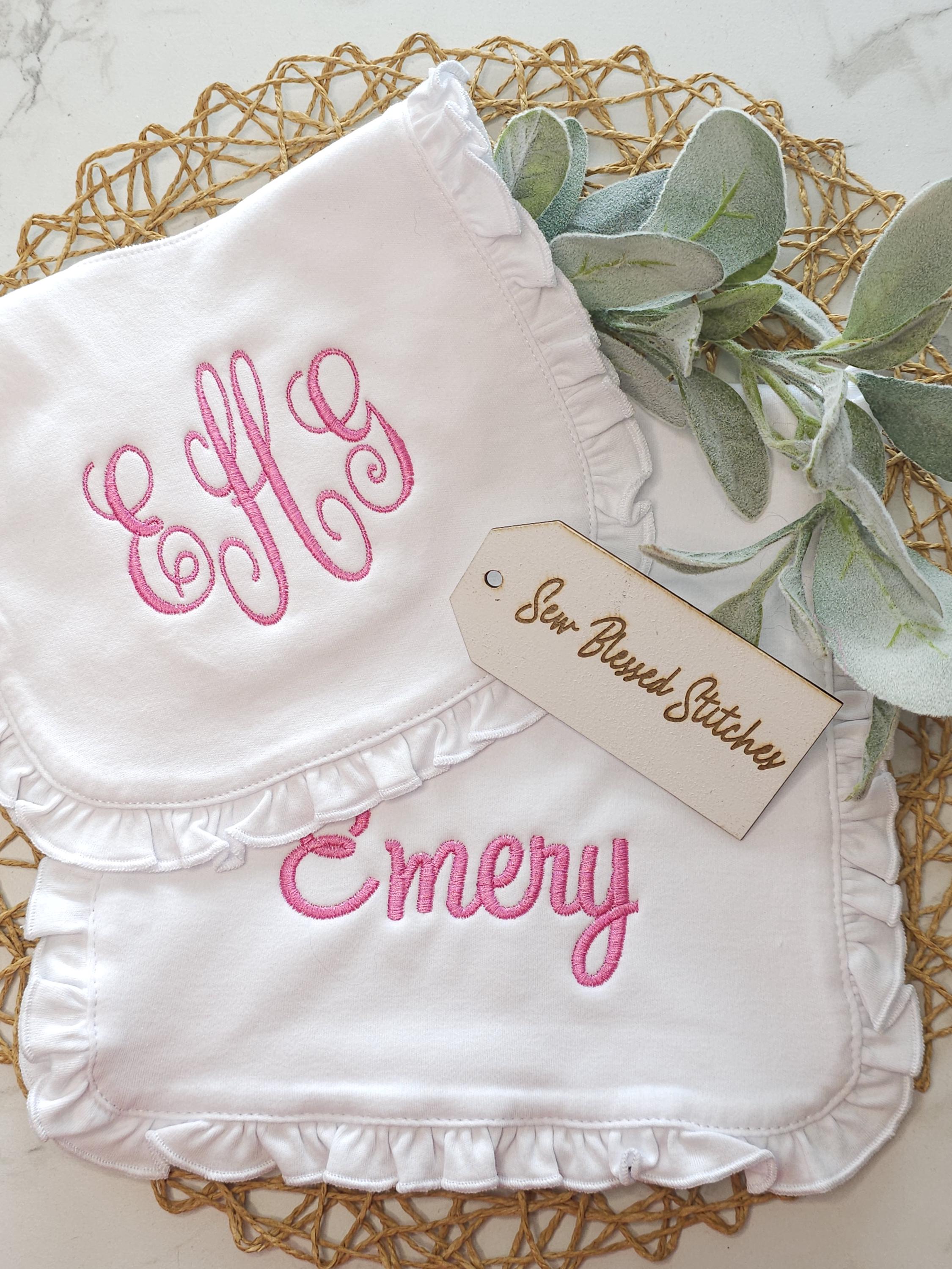 Monogram Baby Bib and Burp Cloth Set, Personalized Girl Gift - Etsy