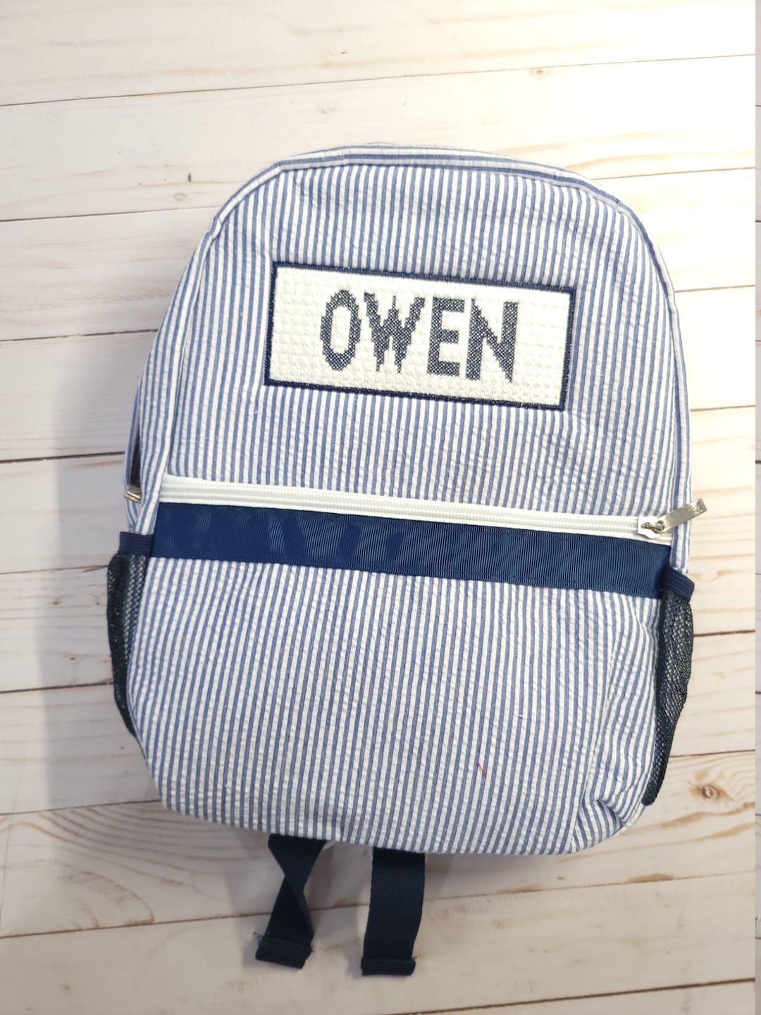 Personalized Seersucker Backpack, Faux Smocked Seersucker Backpack, Boy ...