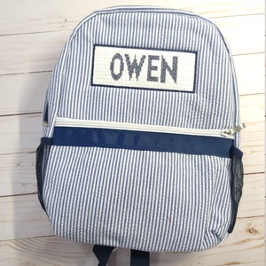 Personalized Seersucker Backpack, Faux Smocked Seersucker Backpack, Boy ...