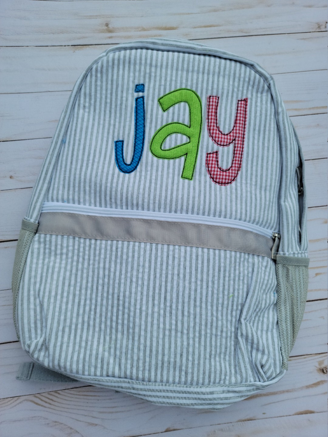 Applique Seersucker Backpack, Personalized Applique Name Seersucker ...