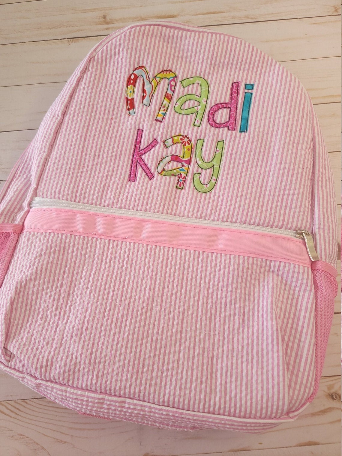 Applique Seersucker Backpack Applique Name Backpack | Etsy