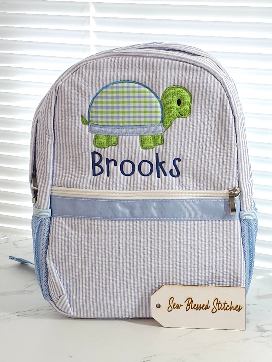 Seersucker Backpack, Personalized Turtle Monogram, Baby Shower Gift - Etsy