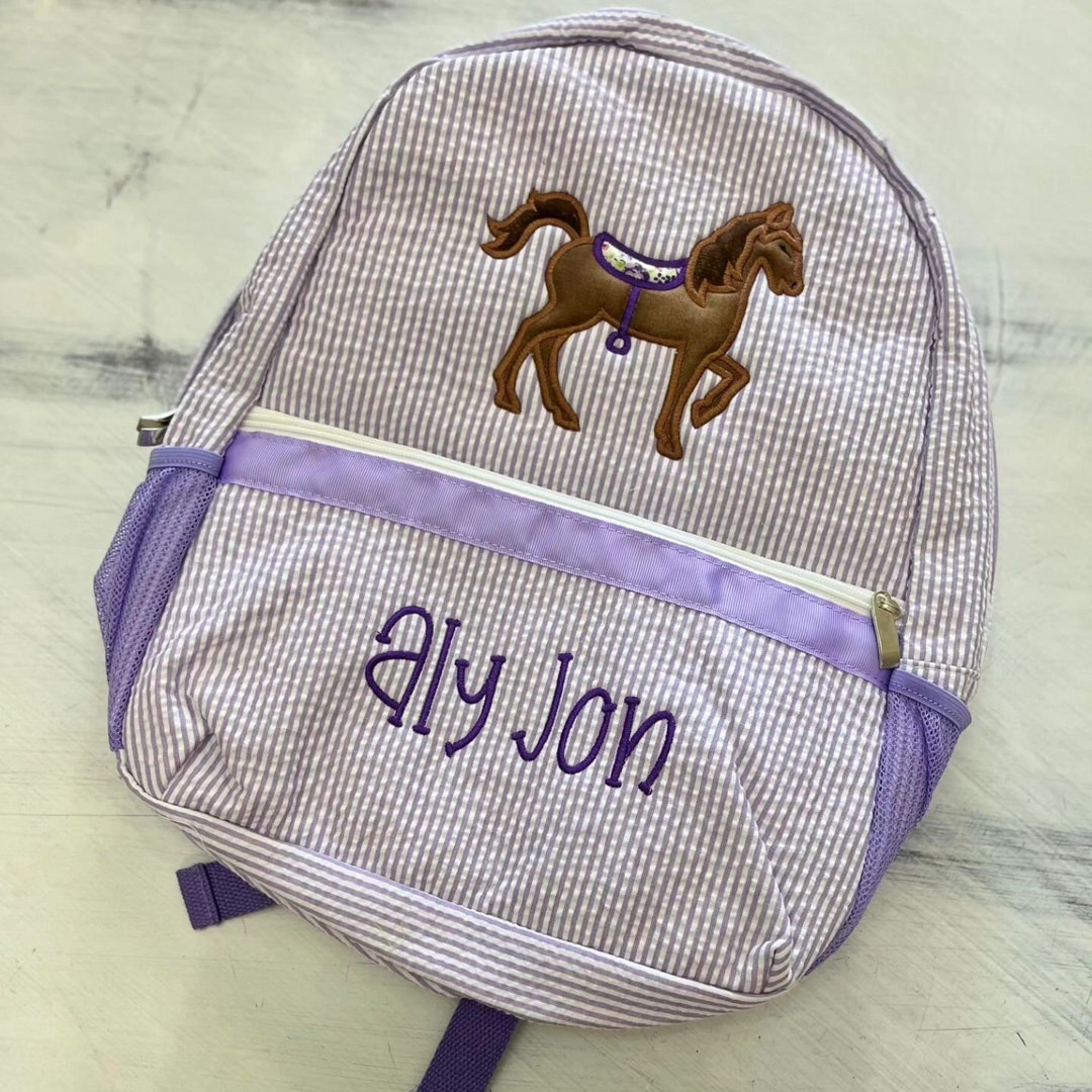 Girl Seersucker Backpack, Personalized Horse Backpack, Girl Diaper Bag ...