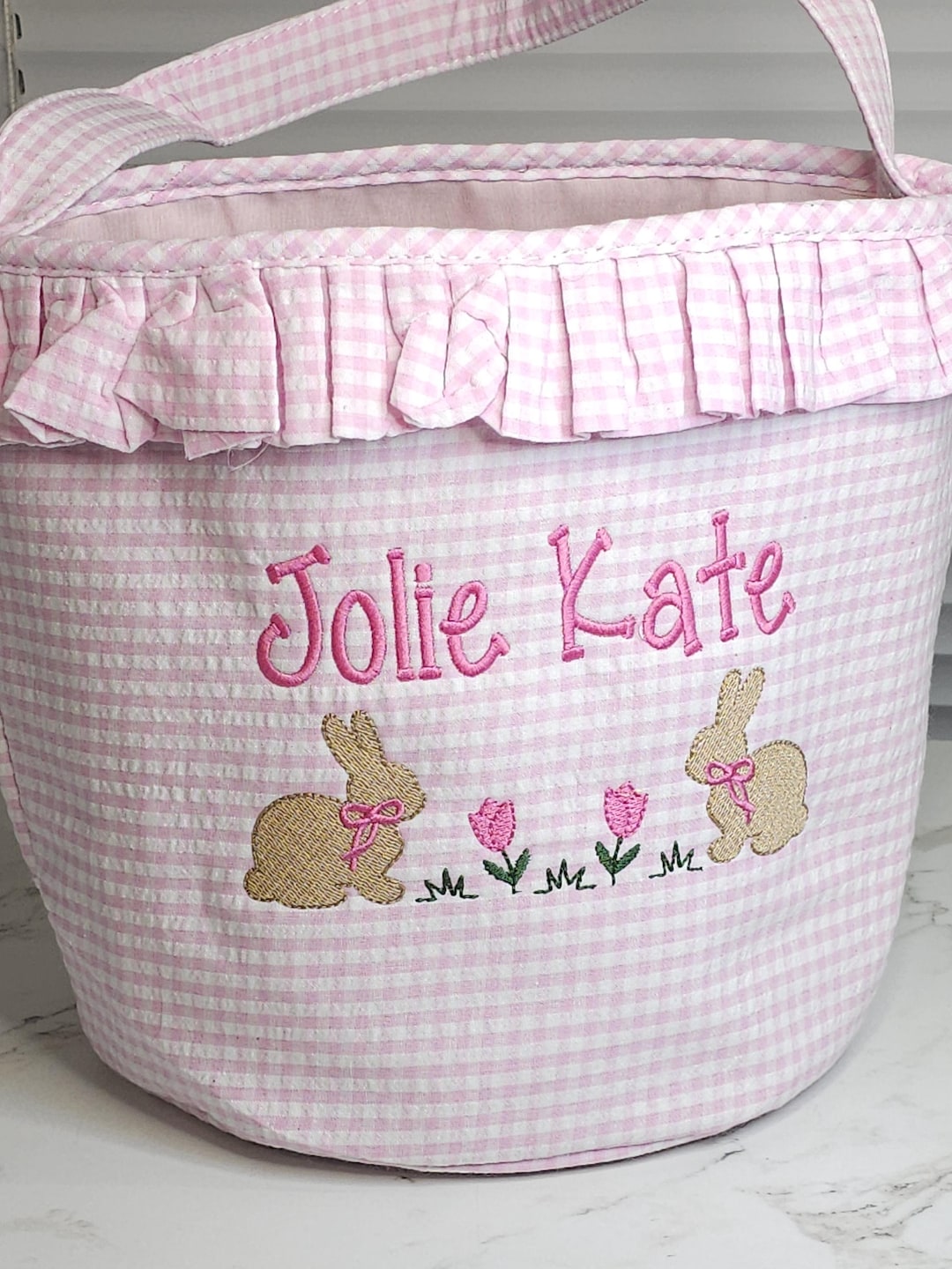Pink Ruffle Easter Bucket, Personalized Girl Easter Basket, Monogram ...
