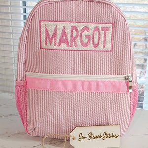Personalized Seersucker Backpack, Faux Smocked Seersucker Backpack ...
