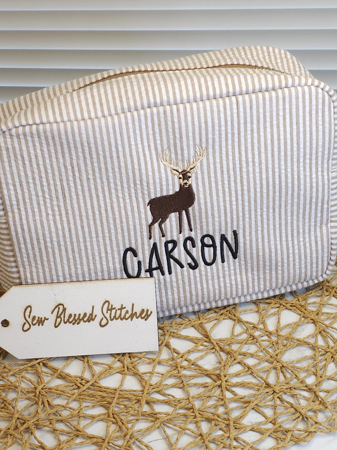 Personalized Seersucker Deer Bag: Boy's Toiletry Travel Bag - Etsy