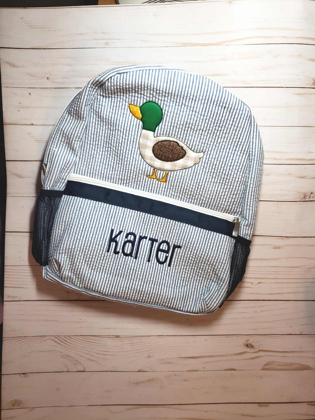 Personalized Seersucker Backpack: Applique Duck, Diaper Bag - Etsy