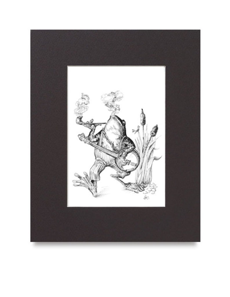 Ol' Swamp Tales- Frog and Banjo- Drawing- Line Drawing- April Alayne - Etsy