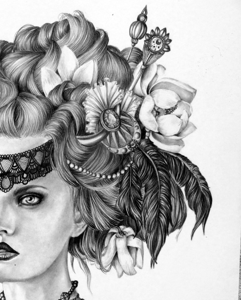 Fleu De Lis Illustration Portrait Drawing April Alayne | Etsy