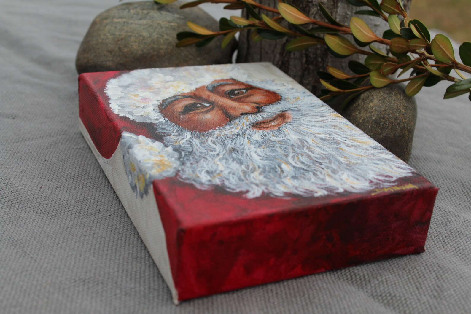 CHRISTMAS SPIRIT, Original Acrylic Black Santa Painting on Stretched ...