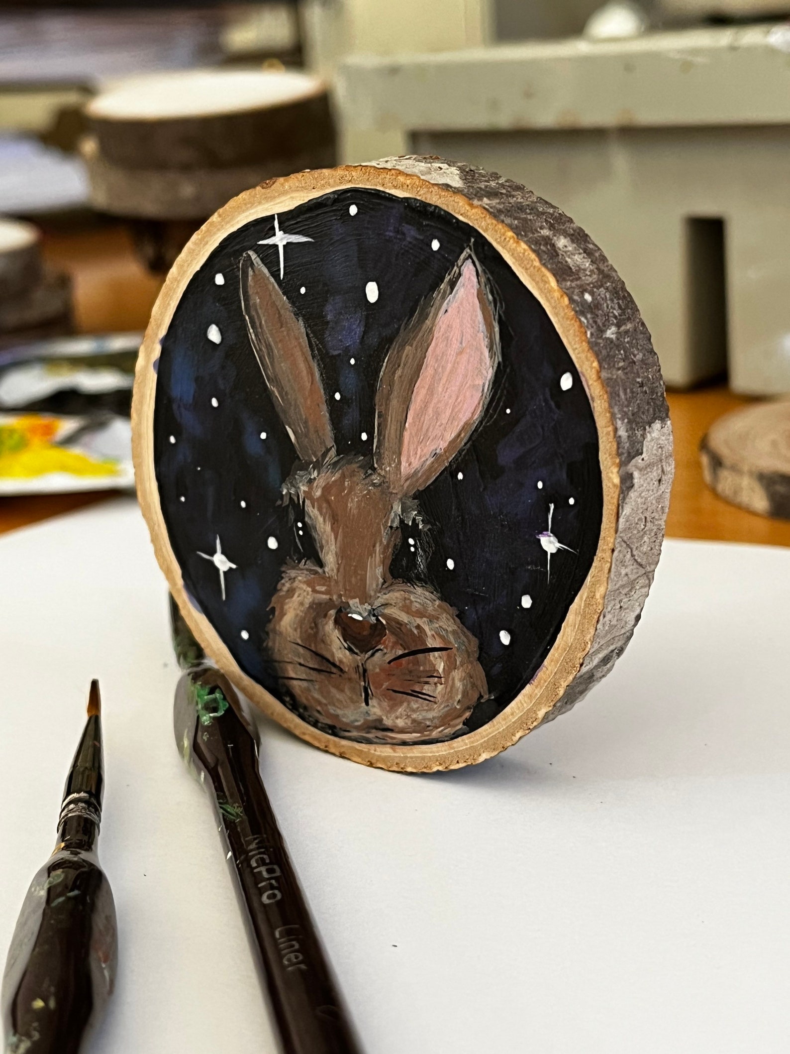 NIGHT HARE, Hand Painted Acrylic on Live Edge Wood Slice Ornament - Etsy