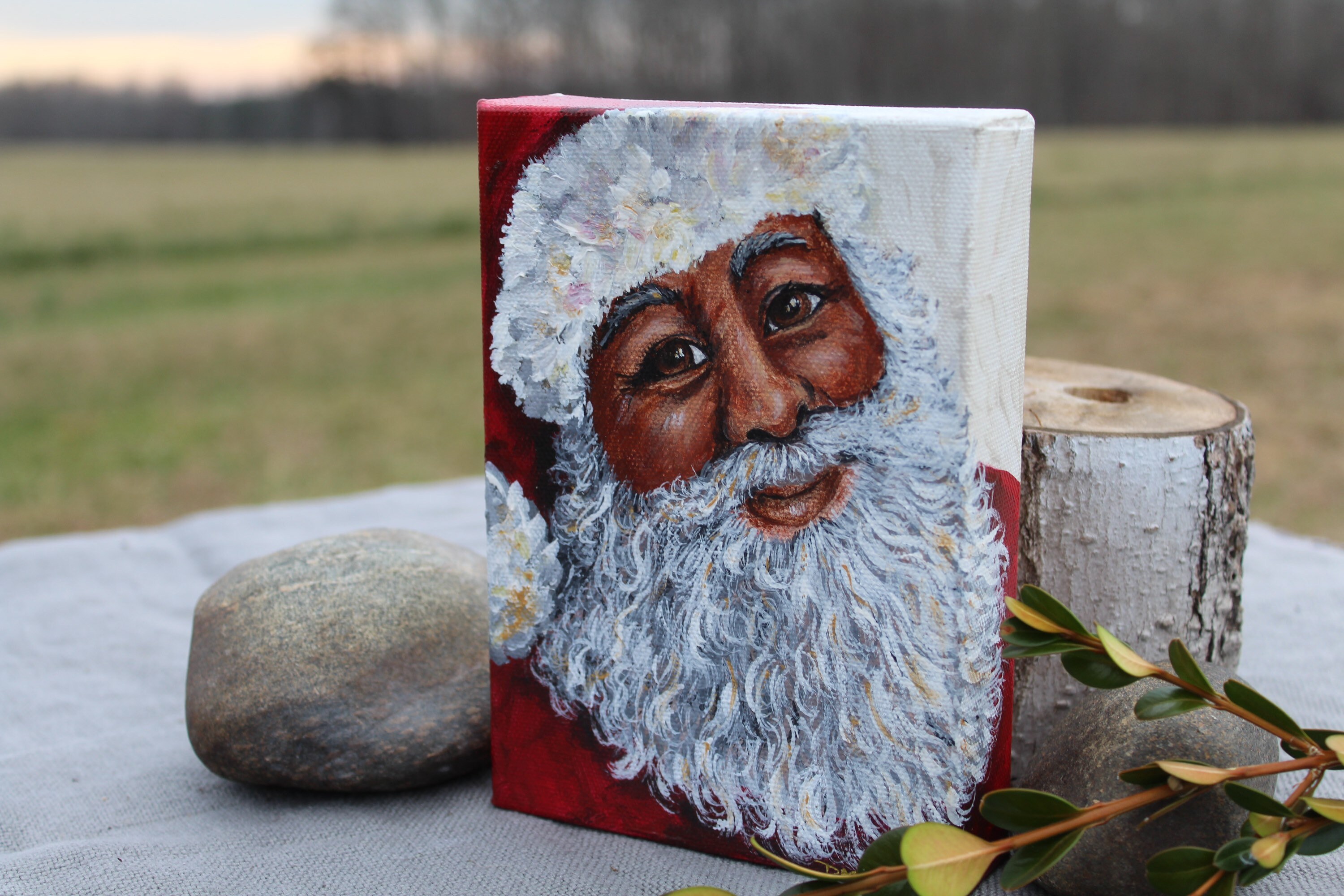 CHRISTMAS SPIRIT, Original Acrylic Black Santa Painting on Stretched ...