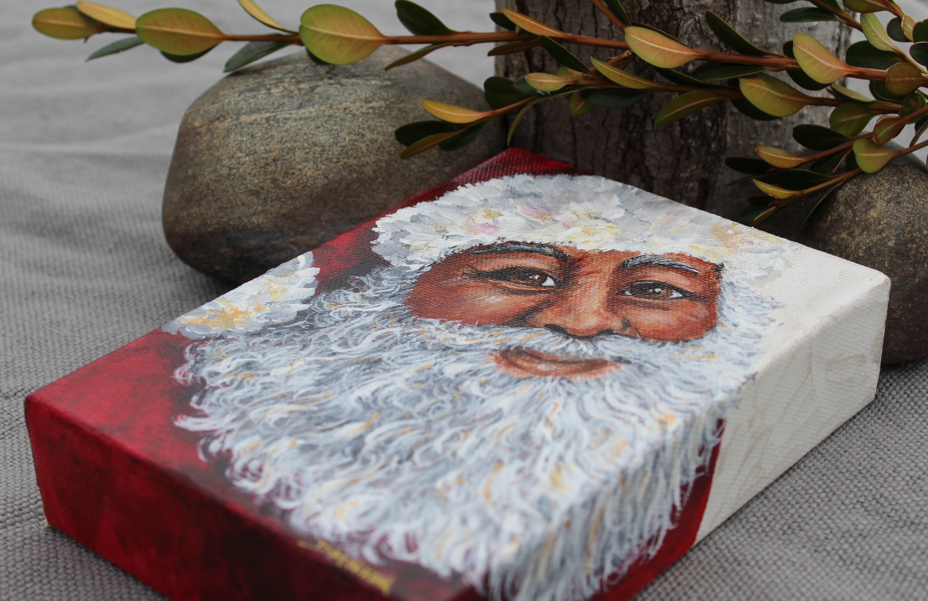 CHRISTMAS SPIRIT, Original Acrylic Black Santa Painting on Stretched ...