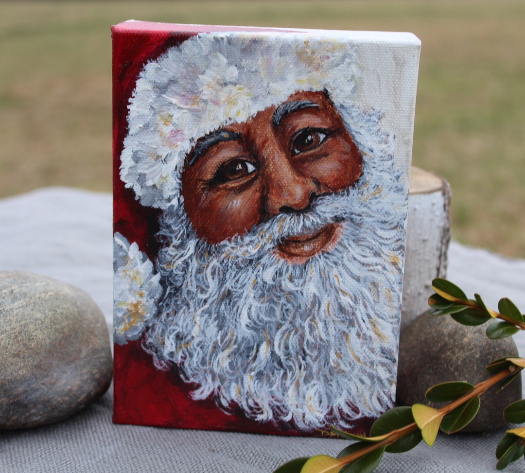 CHRISTMAS SPIRIT, Original Acrylic Black Santa Painting on Stretched ...