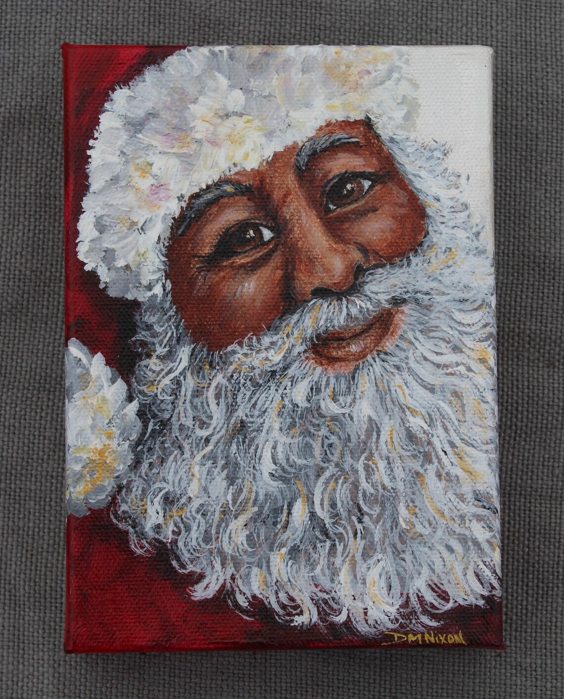 CHRISTMAS SPIRIT, Original Acrylic Black Santa Painting on Stretched ...