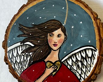 SNOW MAGIC Hand Painted Acrylic on Live Edge Wood Slice - Etsy UK