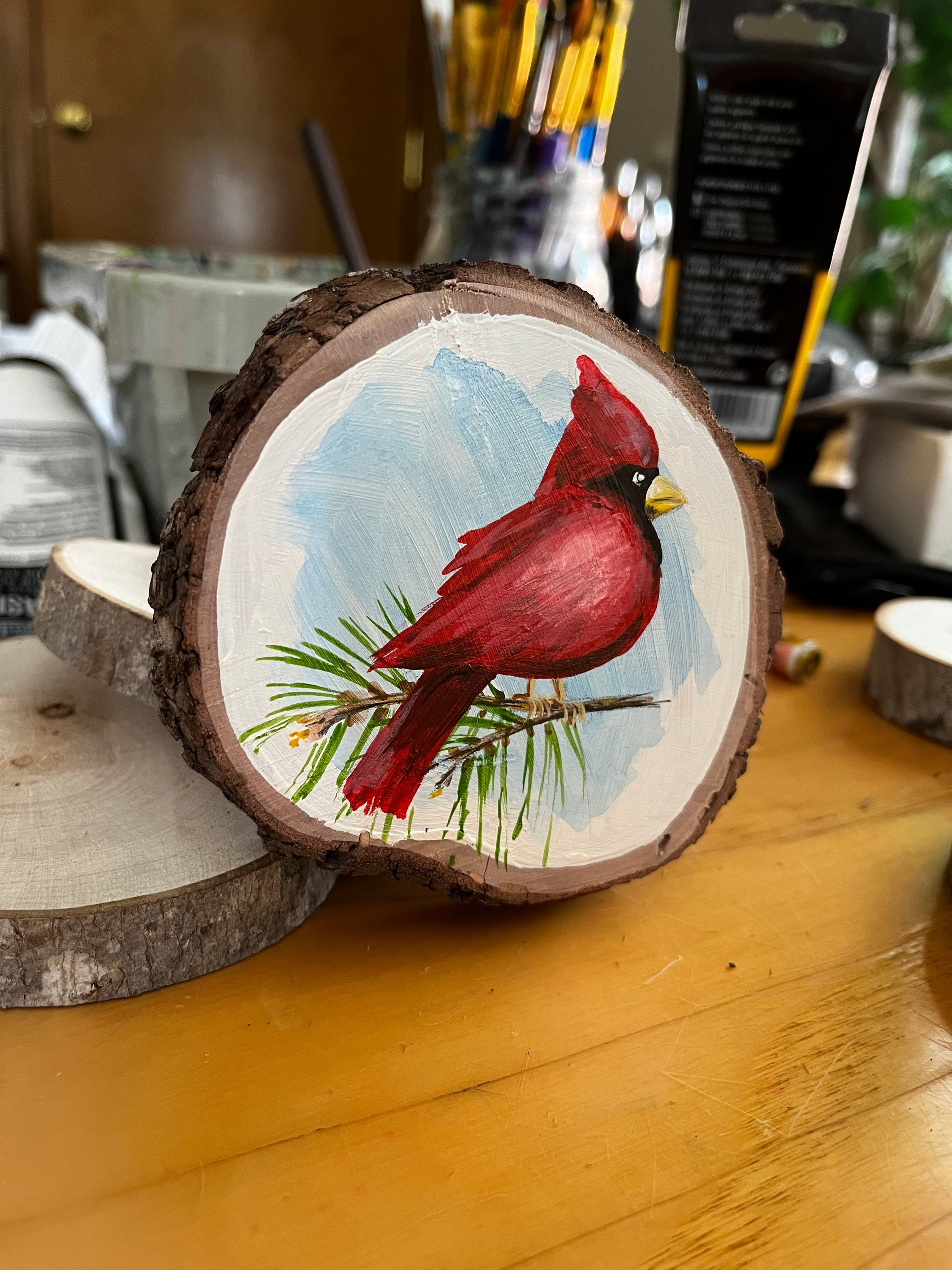 CARDINAL, Hand Painted Live Edge Wood Slice Ornament, CHOICE of ...