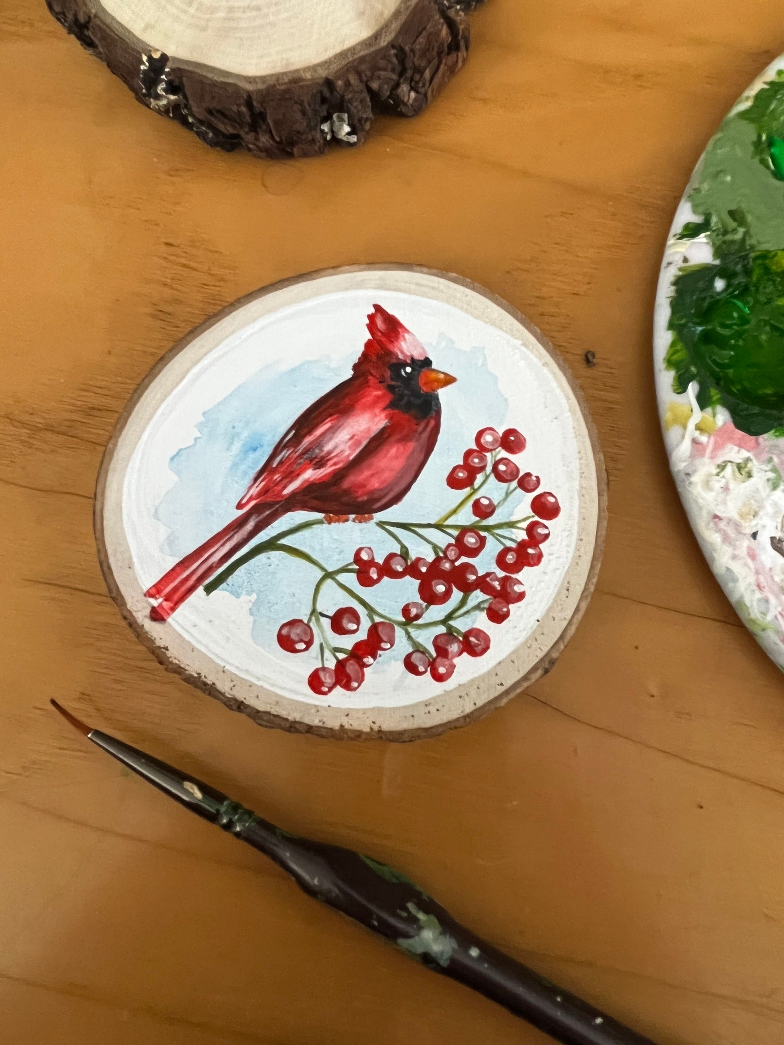 CARDINAL Hand Painted Live Edge Wood Slice Ornament CHOICE - Etsy
