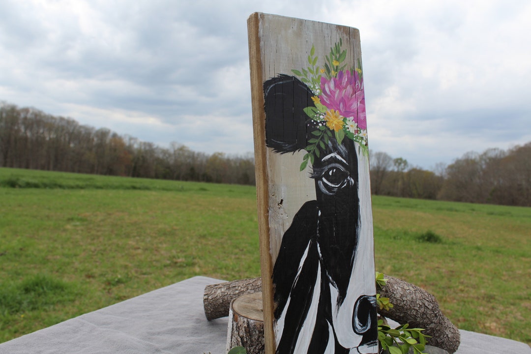 FLORA - COW, Hand Painted Acrylic on Repurposed, Reclaimed Wood - Etsy