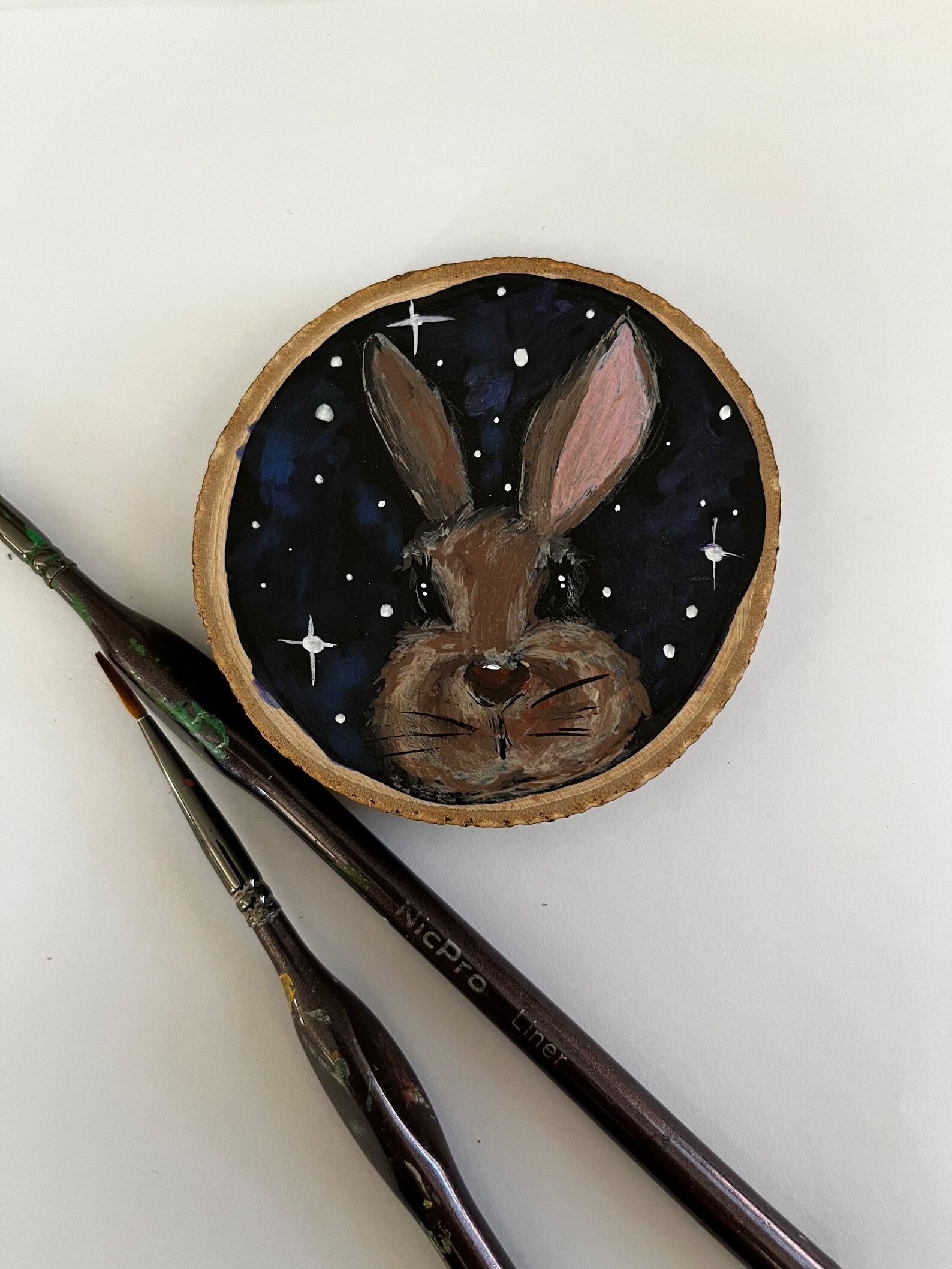 NIGHT HARE, Hand Painted Acrylic on Live Edge Wood Slice Ornament - Etsy