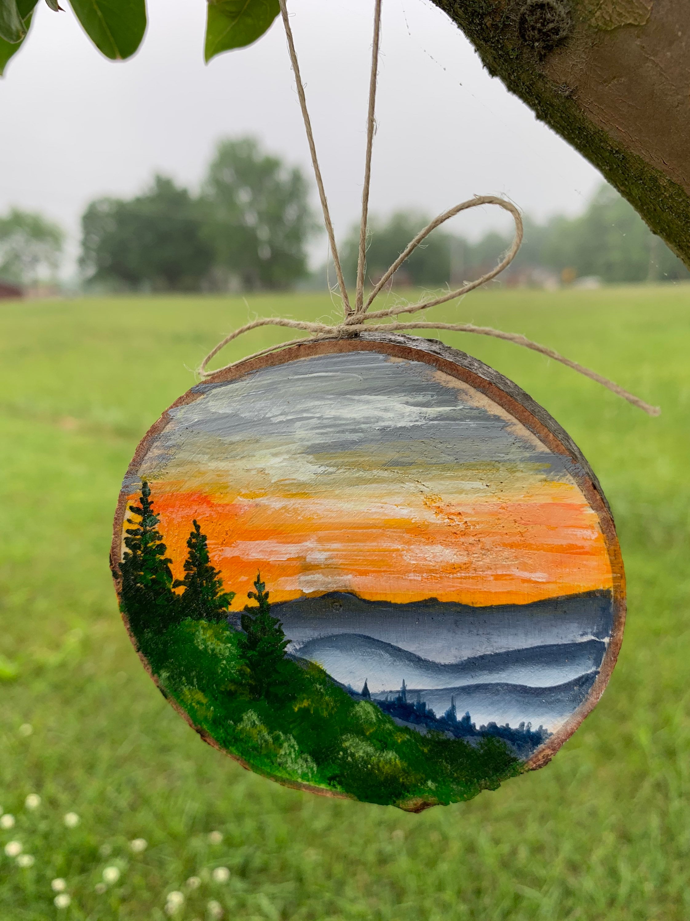 BLUE RIDGE Sunset, Hand Painted Acrylic on Live Edge Wood Slice ...