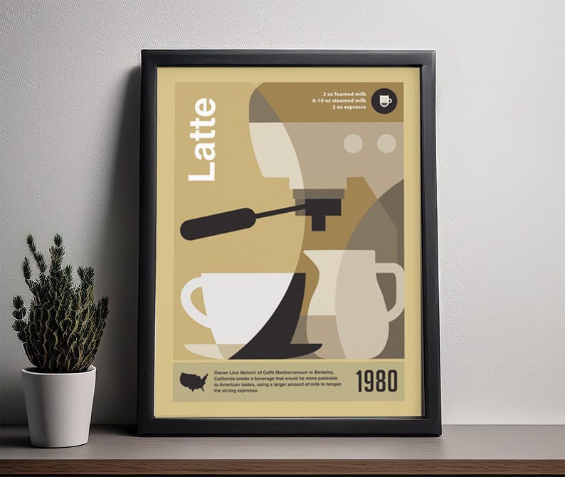 Latte Coffee Poster, Cafe Wall Art, Coffee Shop Wall Decor, Barista ...