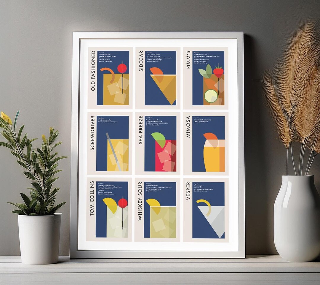 Minimalist Cocktails Art Print Set: Home Bar Decor, (UNFRAMED) - Etsy