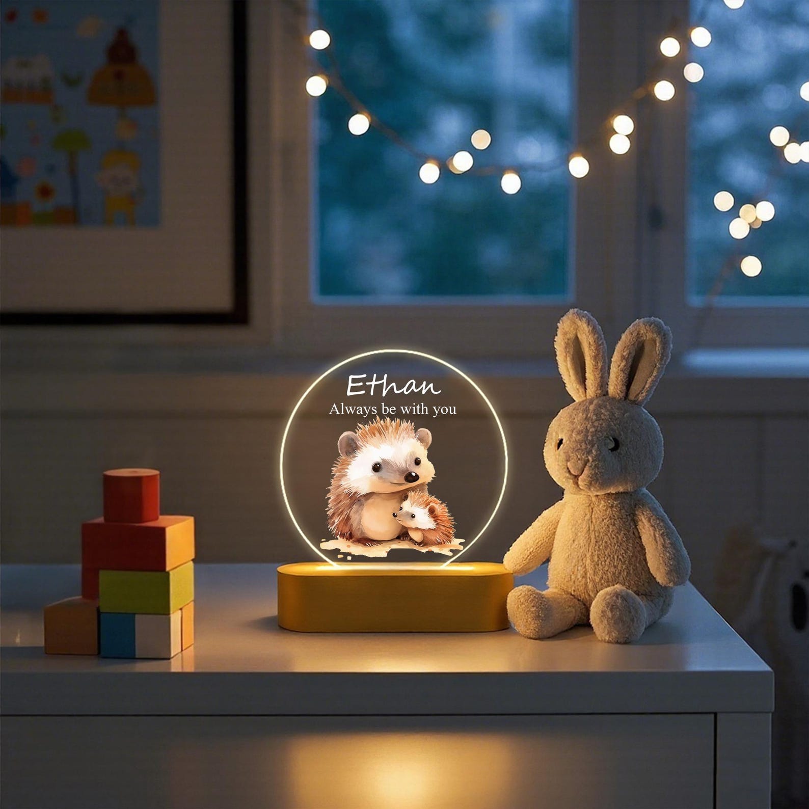 Personalized Hedgehog Night Light, Custom LED Light With Name, Modern ...