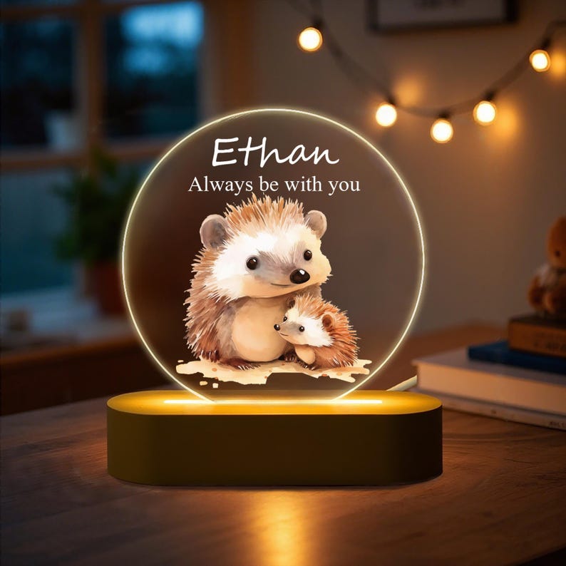 Personalized Hedgehog Night Light, Custom LED Light With Name, Modern ...