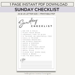 Printable to Do List - Sunday Checklist - Etsy