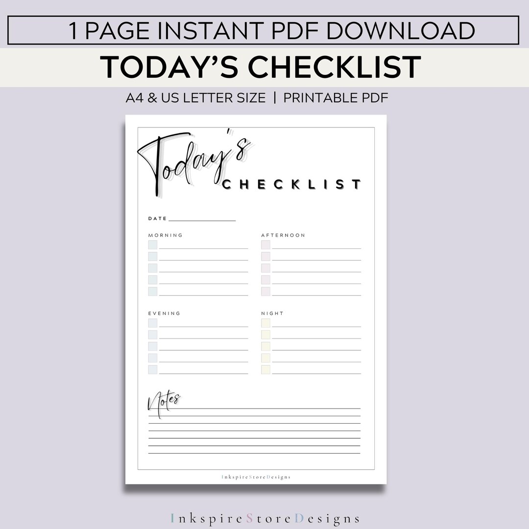 To Do Today's Checklist Printable PDF Planner - Etsy