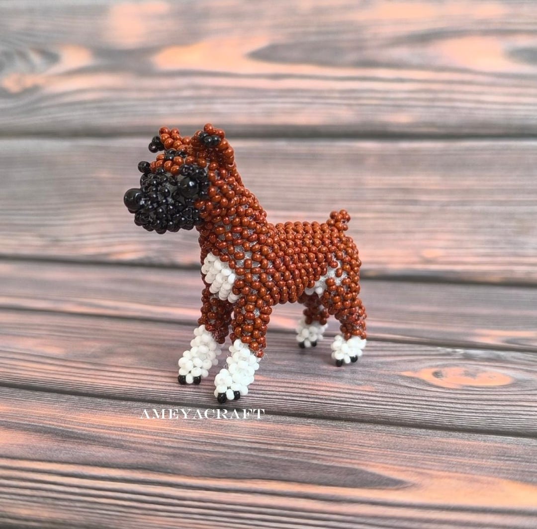 Handcrafted Beaded Boxer Dog Figurine - Etsy
