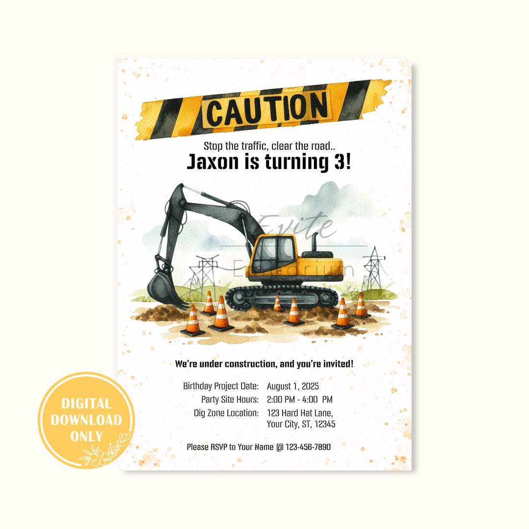Caution! Construction Birthday Invitation - Etsy