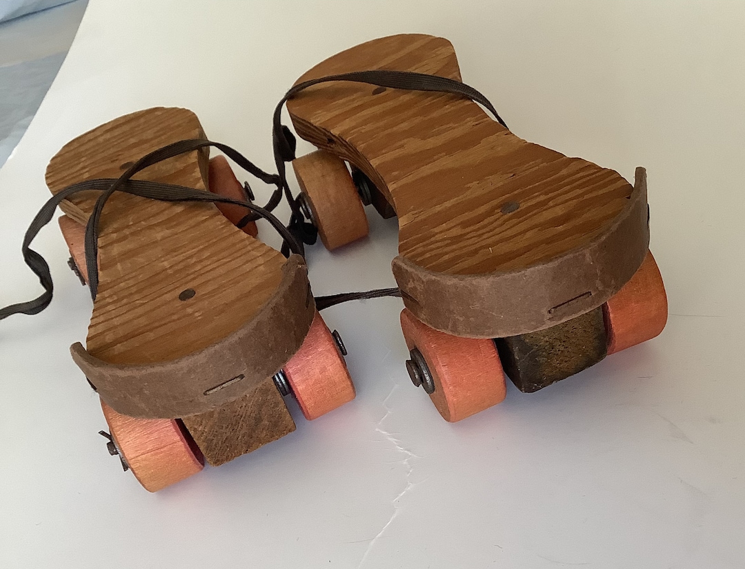 Vintage All Wood Roller Skates Leather Heels String Laces - Etsy