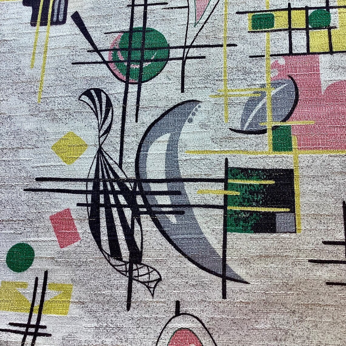 2 Vintage Mid Century Modern Atomic Barkcloth Fabric Curtains Drapery ...