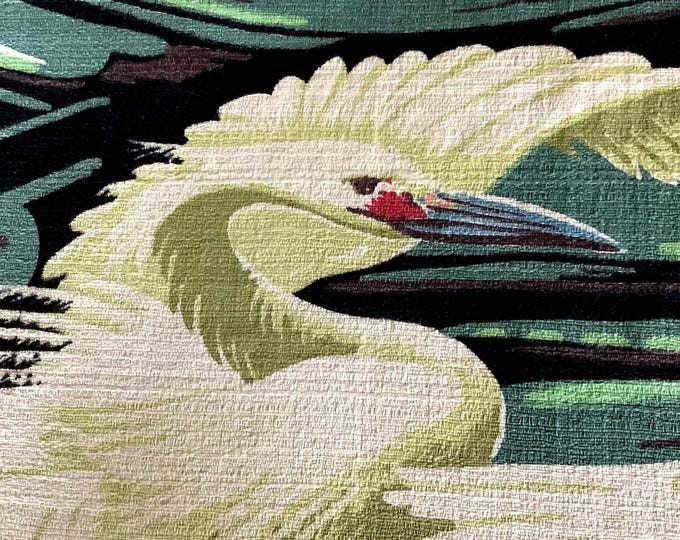 Vintage Stunning Barkcloth Cotton Mid Century Fabric Panel Scarce Heron ...
