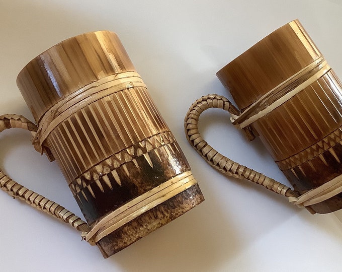 Vintage Mid Century Retro Tiki Bar Carved Bamboo Set Barware Pitcher ...