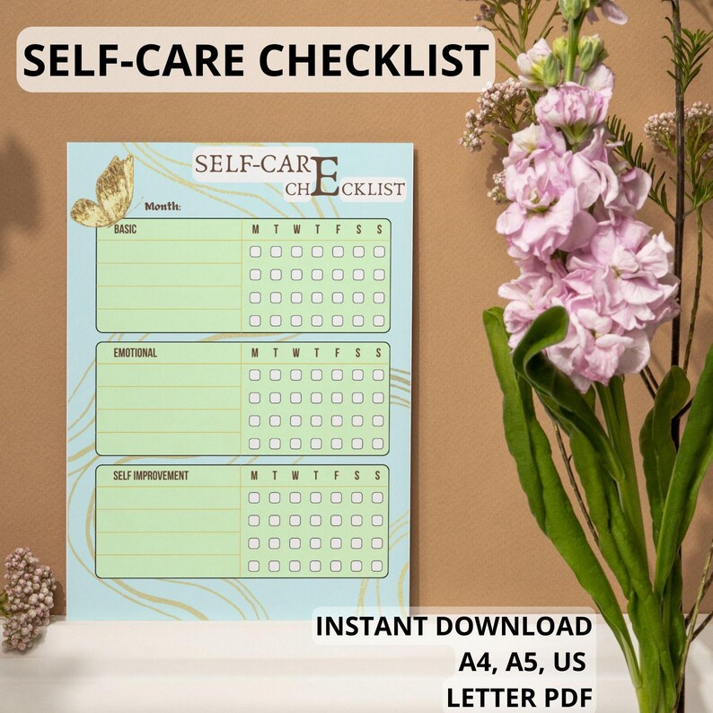 Self Care Checklist Printable | Mental Health Tracker With Self ...