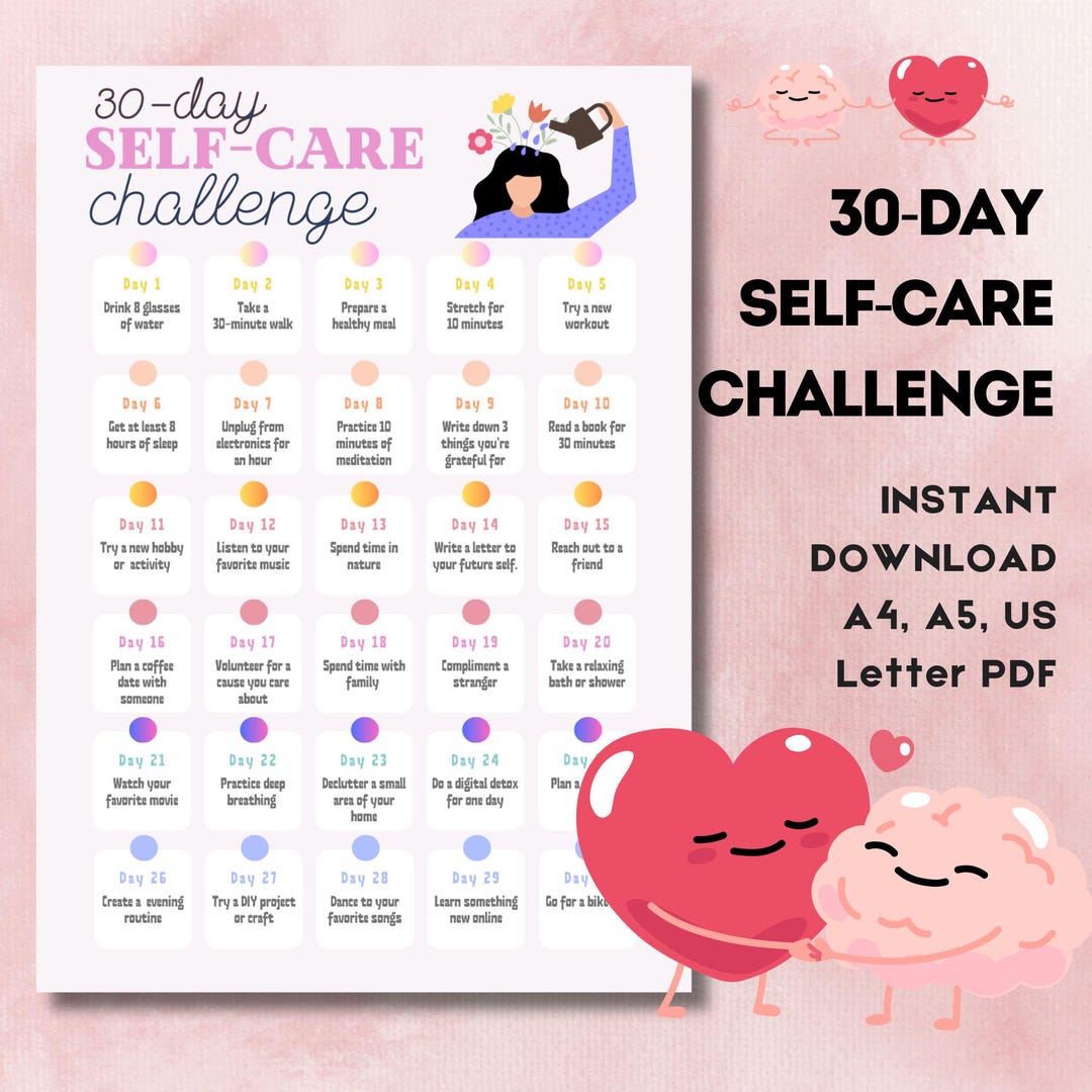 Mental Health Planner PDF | 30 Day Self-care Challenge Wellness Journal ...