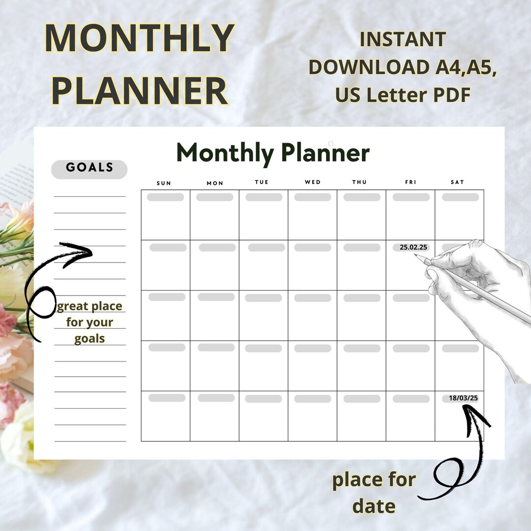 Monthly Business Planner Calendar Goal Printable Undated PDF & Task ...