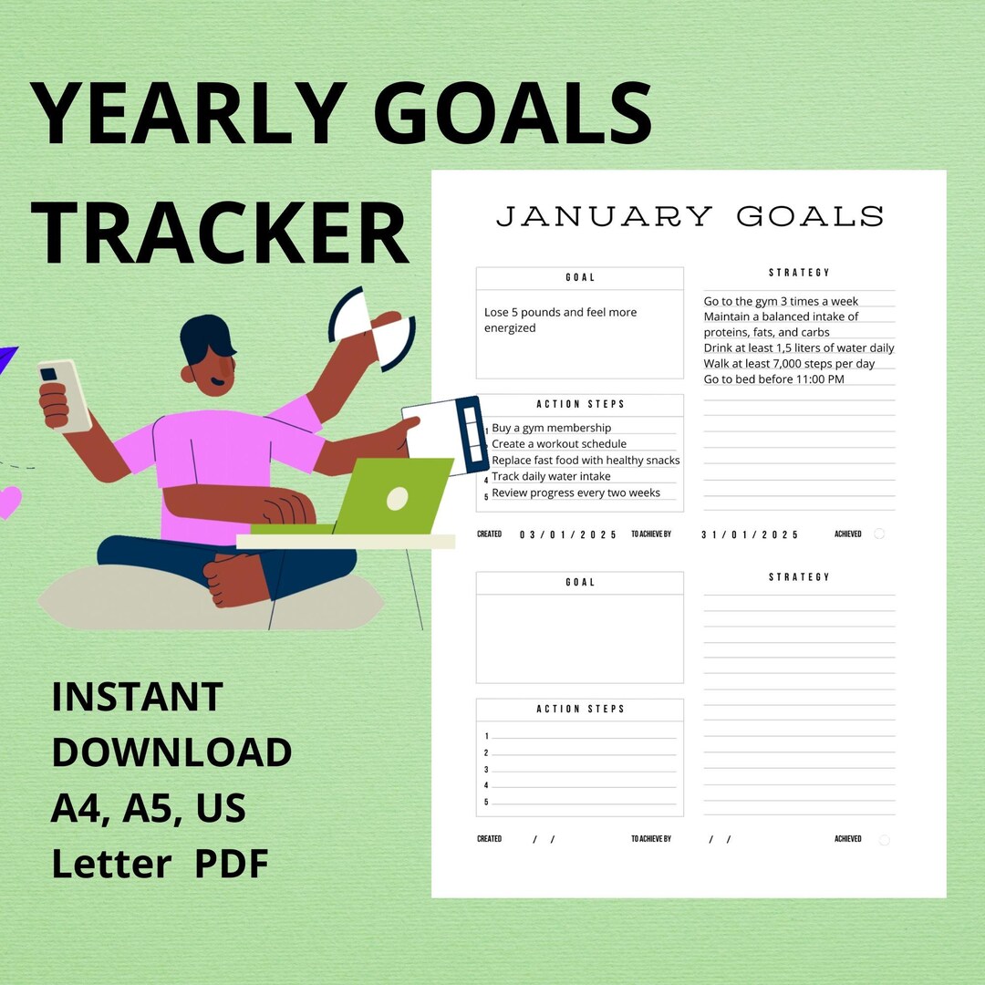 Monthly Goal Planner Printable | All Year Long Goal Setting Worksheet ...