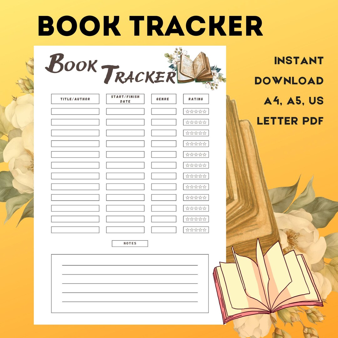 Book Tracker Chart Reading Log PDF | Bookworm Planner Book List | Reading Challenge Book ...