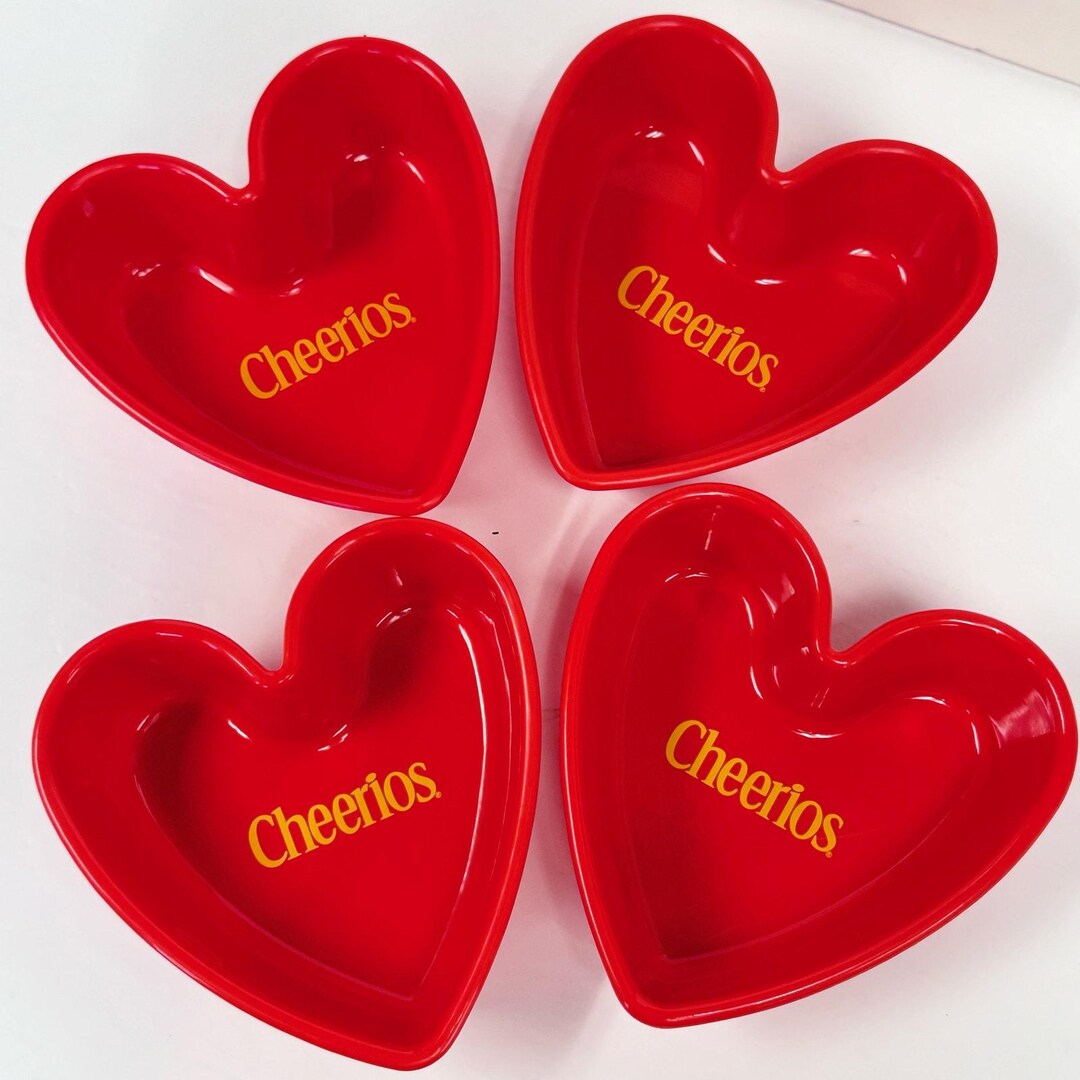 4 Vintage Cheerios Heart Cereal Bowls General Mills 2001 Red Plastic ...