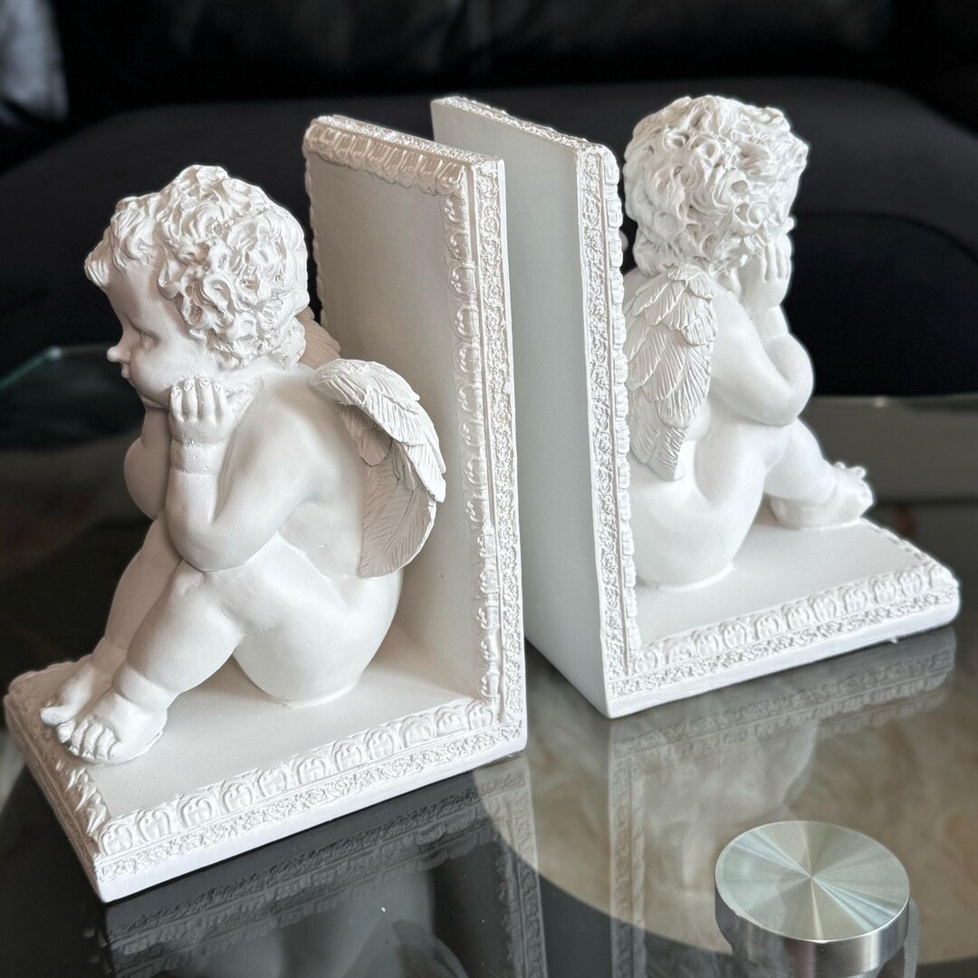 Set of White Angel Book Ends - Etsy