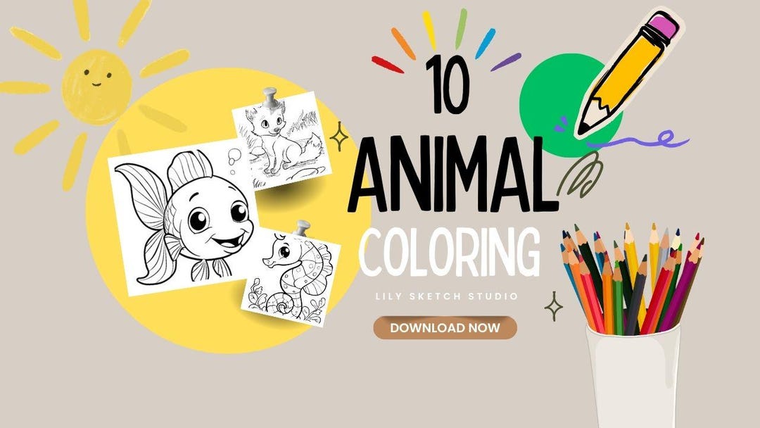 Animals Coloring Pages for Kids 10 PAGES | Animal Coloring Pages | Kids ...