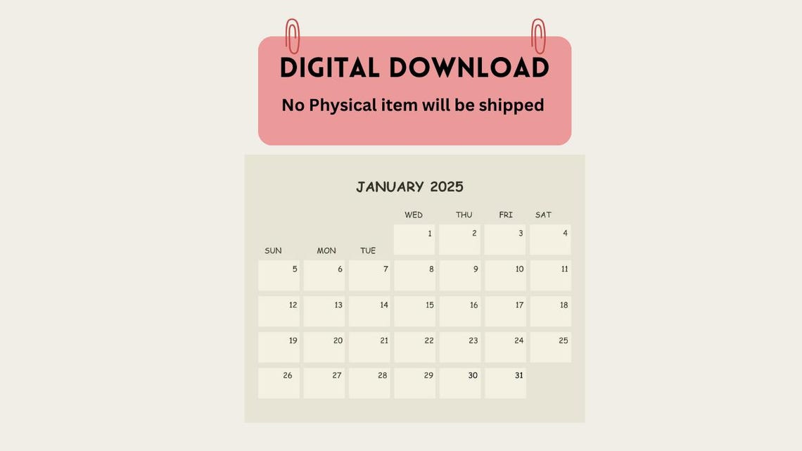 2025 Minimalist Calendar Template | INSTANT DOWNLOAD | Monthly ...