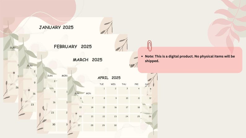 2025 Minimalist Calendar Template | INSTANT DOWNLOAD | Monthly ...